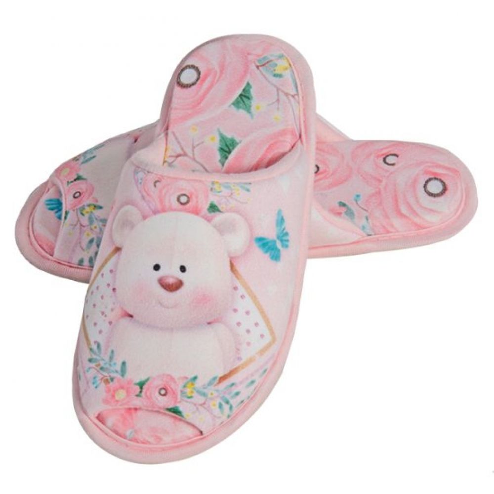 Pantufa Infantil Feminina em Malha Algodão de Ursinha - Puff - Chinelos ...